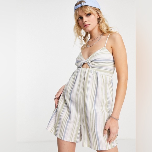 Topshop | Pants & Jumpsuits | Topshop Linen Pastel Stripe Tie Front ...